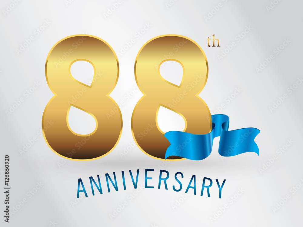 88 Years Anniversary Gold Logo and Blue Ribbon Stock Vector | Adobe Stock