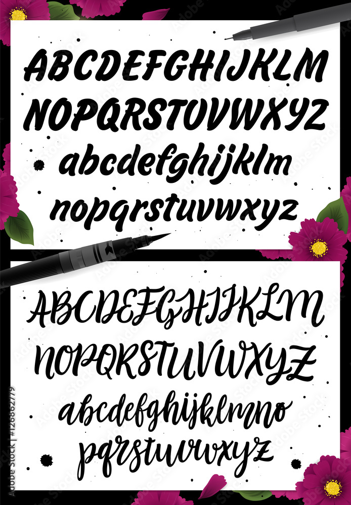 Calligraphic vector script font. Handwritten brush style modern ...