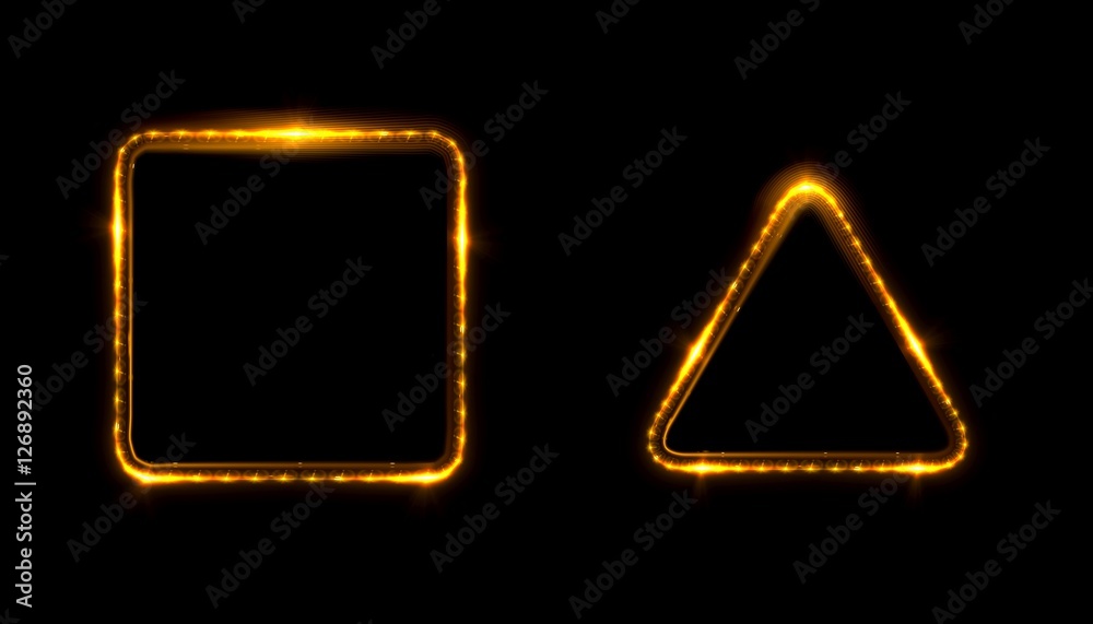 Glowing frames on black background. Square glow borders. Sparkling ...