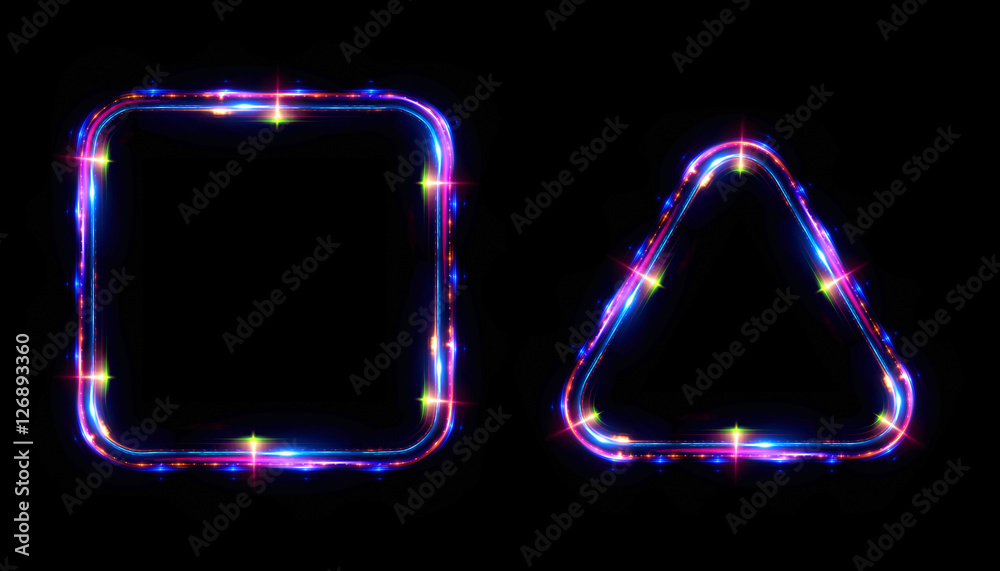 Glowing frames black background. Square glow borders. Sparkling ...