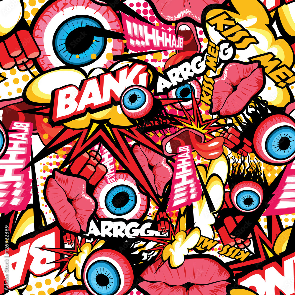 Seamless Repeating Pattern Background Wallpaper Comic Retro Pop Art ...