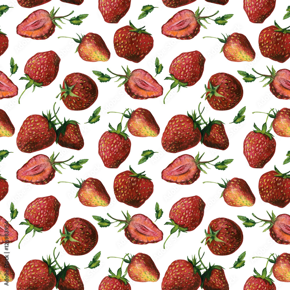 Seamless watercolor strawberry background pattern. May be used for food ...