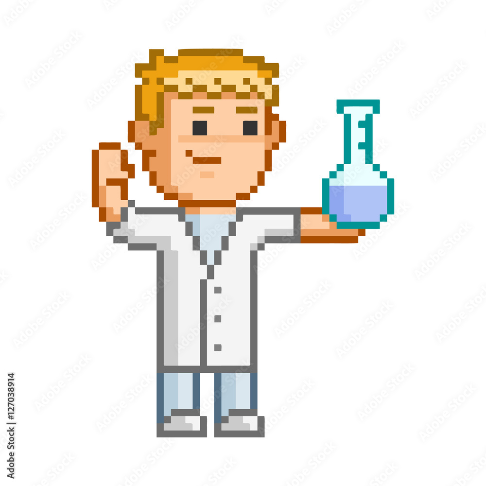 Vector 8-bit pixel art scientist Stock Vector | Adobe Stock