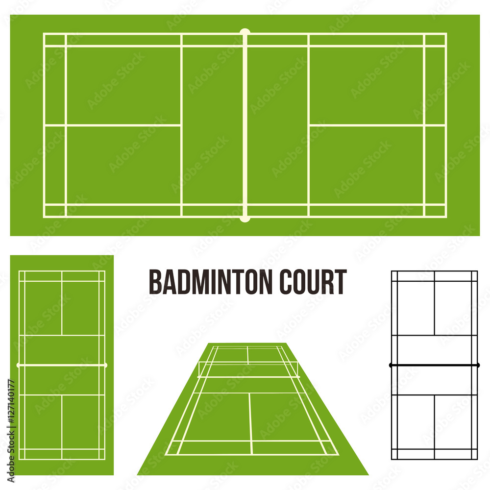 Badminton Court Field Vector Illustration with Different Viewpoint ...