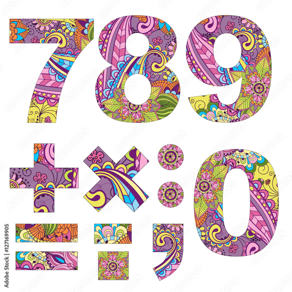 Set three arabic numerals and mathematical signs Stock Vector | Adobe Stock