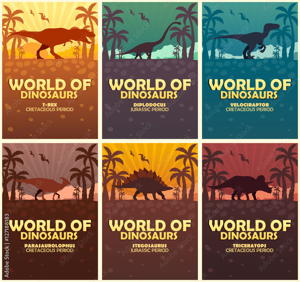 Posters collection World of dinosaurs. Prehistoric world. T-rex ...