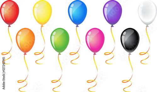 Nine balloons with ribbon isolated on white background. Balloon icon ...