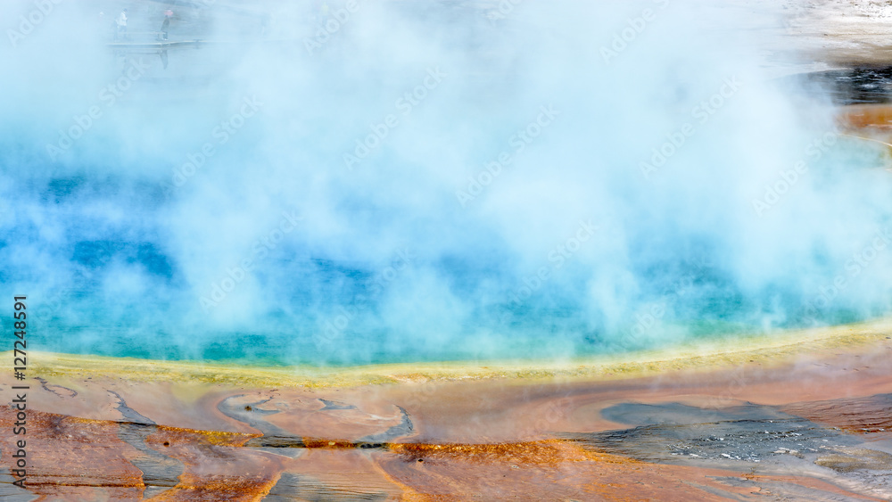 People on the Boardwalk at the Grand Prismatic Spring in Yellows Stock ...