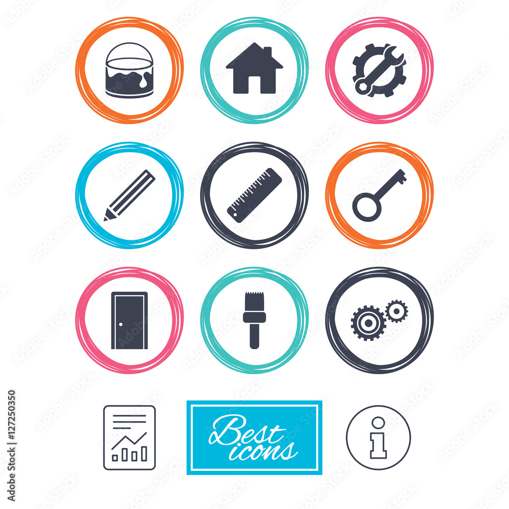 Repair, construction icons. Service, key and door signs. Painting ...