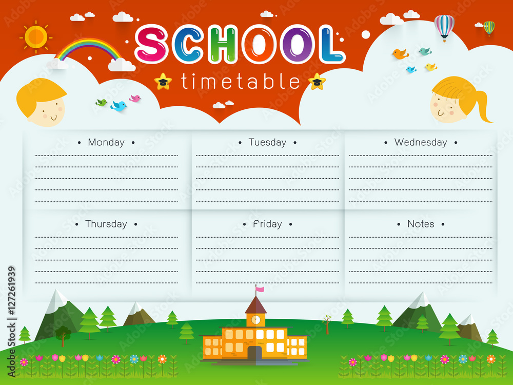 School Timetable vector illustration Stock Vector | Adobe Stock