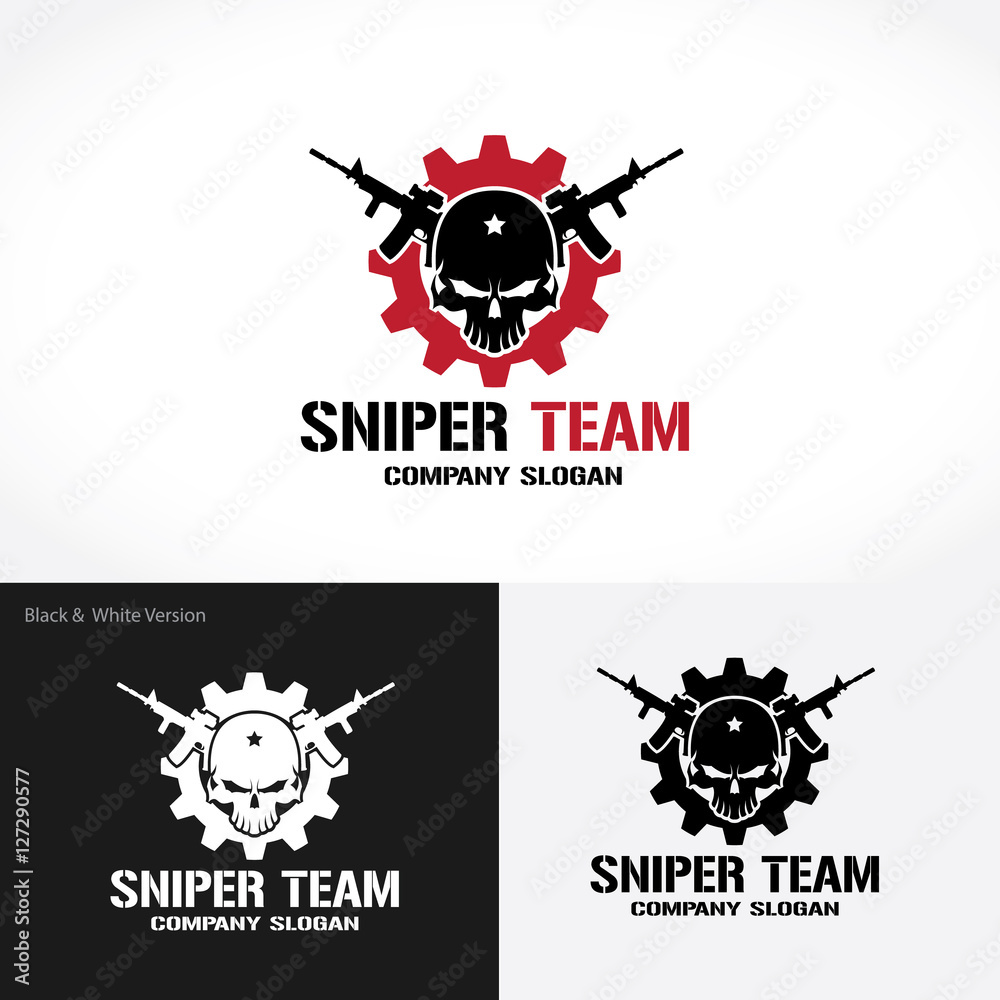 Sniper Team Logo, Game logo, Gun logo, Skull logo, Vector logo template ...