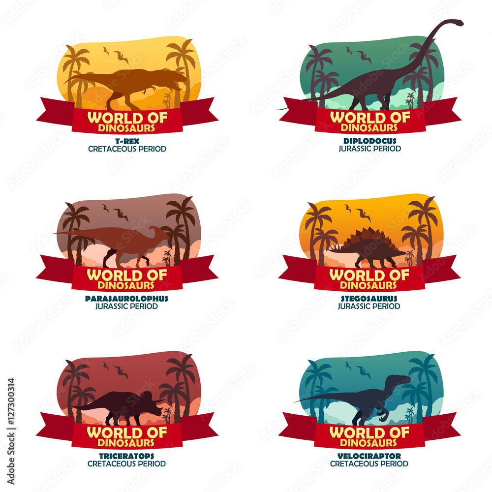 Big collection World of dinosaurs. Prehistoric world. T-rex, Diplodocus ...