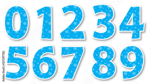 Set Of Winter Numbers With Snowflakes With Shadow Stock Vector 