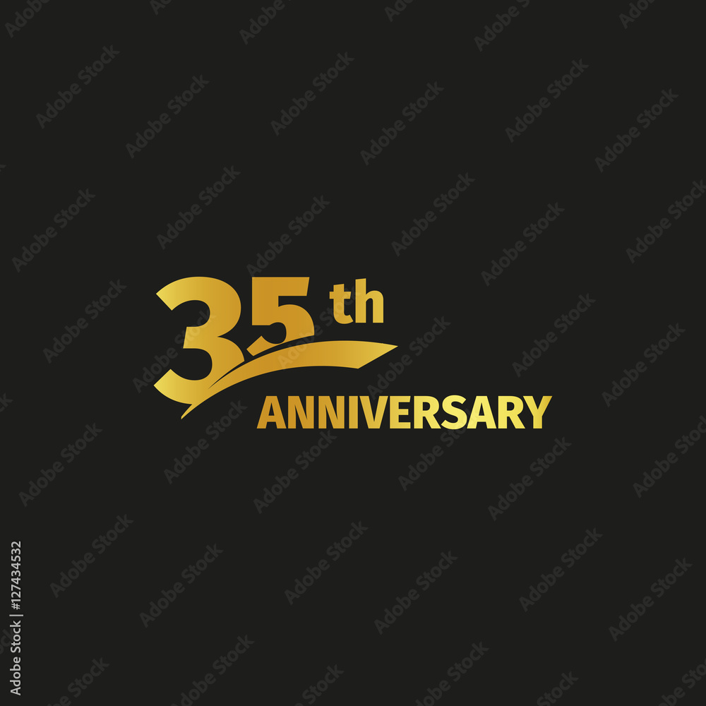 Isolated abstract golden 35th anniversary logo on black background. 35 number logotype. Thirty ...