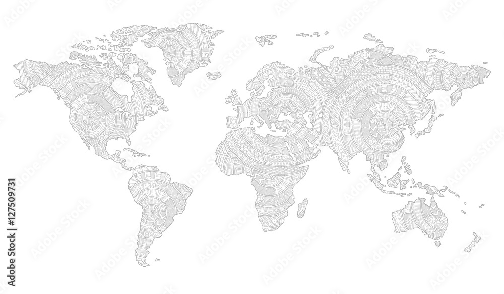 Black and white doodle graphic illustration of map of world Stock ...