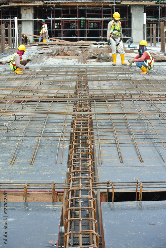 Floor slab reinforcement bar on timber form work fabricated by ...