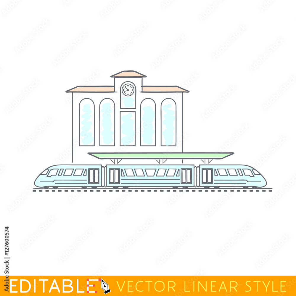 Modern high speed train at the railway station. Flat side view ...