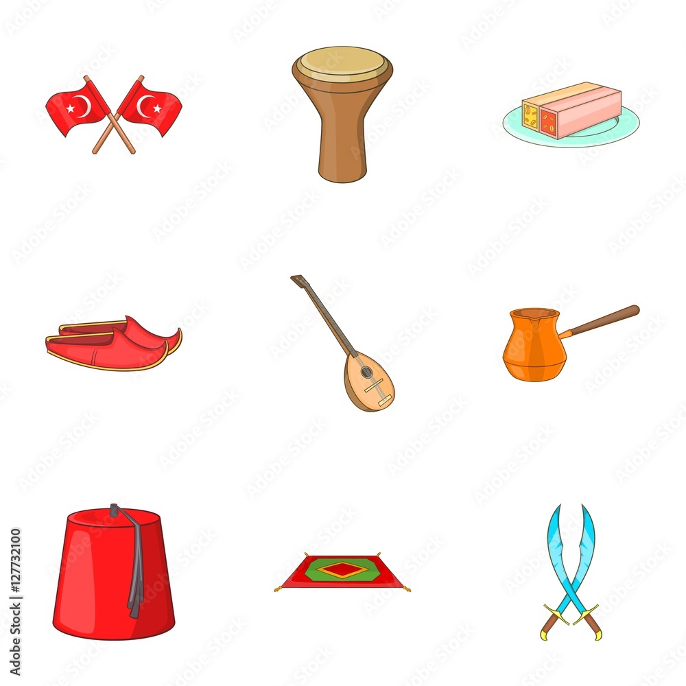 Stay in Turkey icons set. Cartoon illustration of 9 stay in Turkey ...