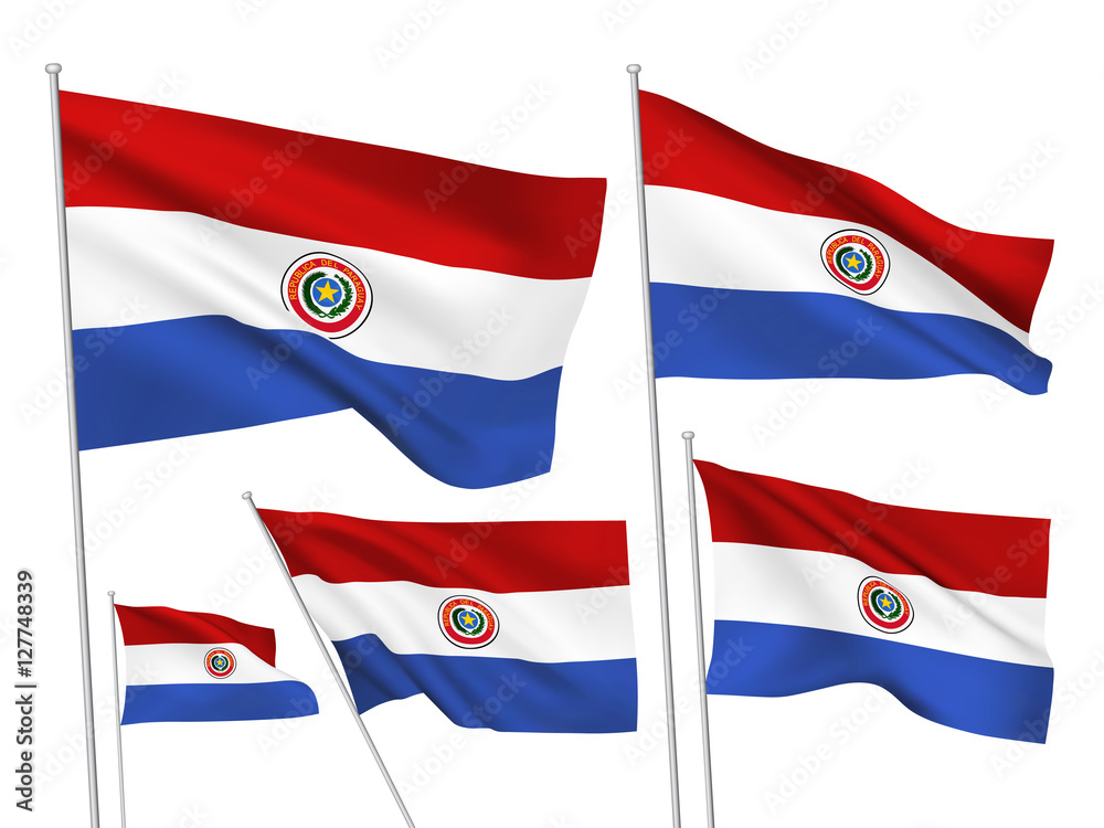 Paraguay vector flags. A set of 5 wavy 3D flags created using gradient ...
