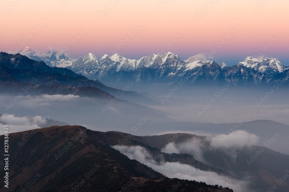 Nepal mountains landscape aerial view with amazing clouds floating ...