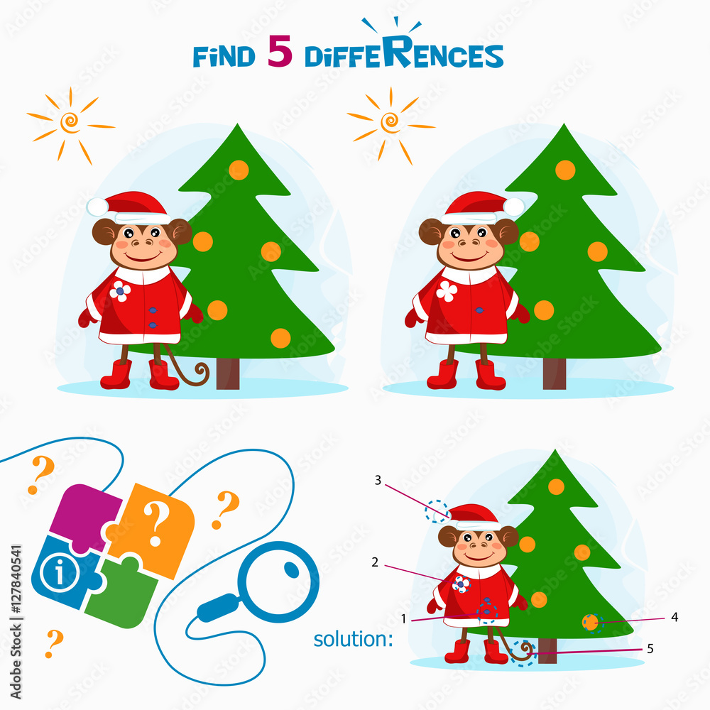 Find 5 differences. Cartoon Vector Illustration of Finding Differences Educational Activity Task ...