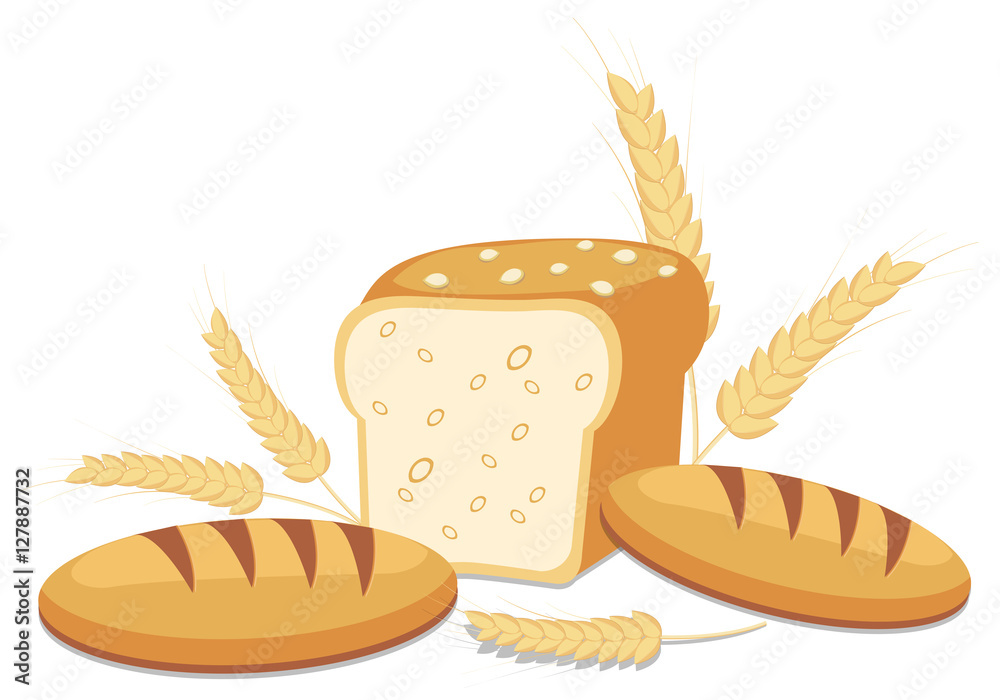 Whole wheat bread vector illustration, isolated on white background ...
