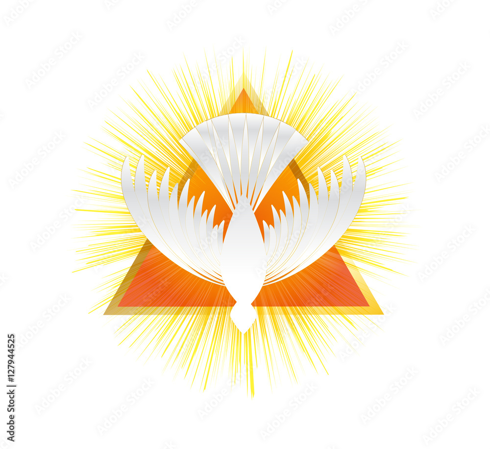 Vector de Stock Holy Spirit symbol - a white dove, with halo of light rays and seven rays of ...