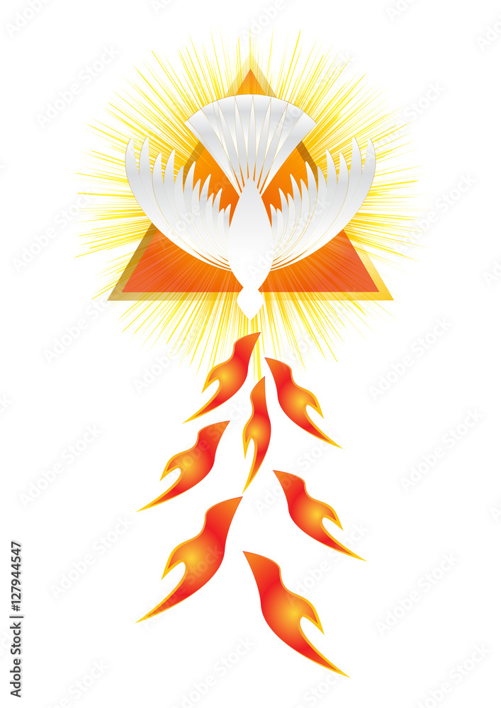 Holy Spirit symbol - a white dove, with halo of light rays and seven ...