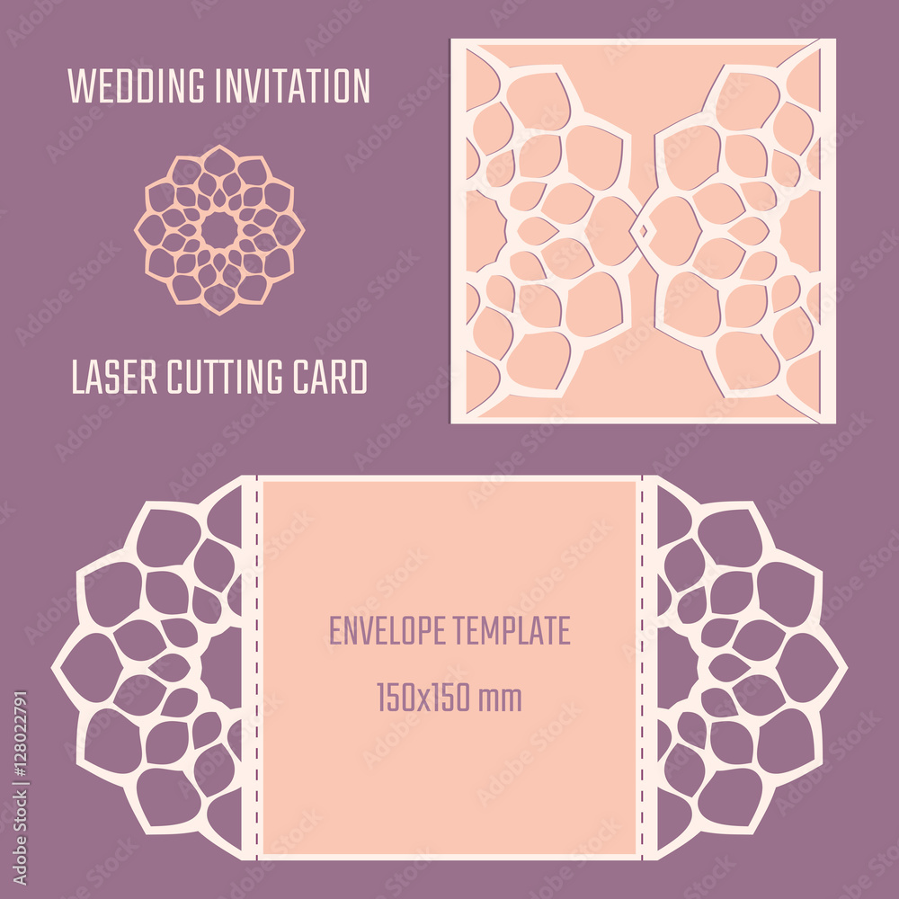 DIY laser cut vector envelope. Wedding die cut invitation template ...