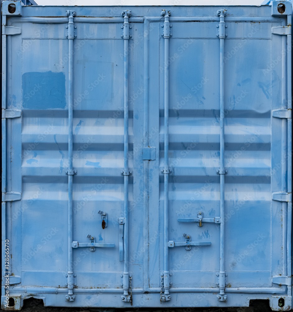Blue metal shipping container double doors Stock Photo | Adobe Stock