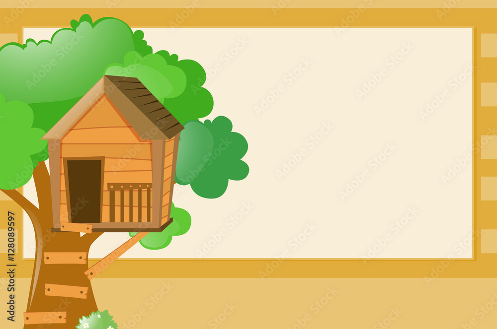 Border template with treehouse background Stock Vector | Adobe Stock