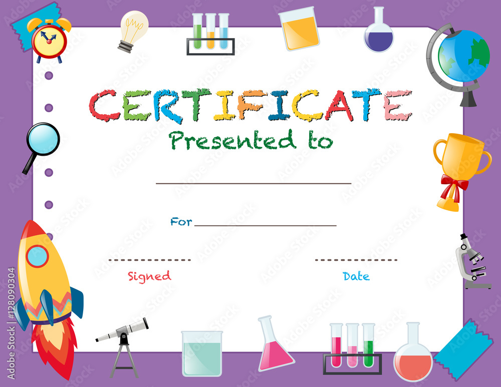 Certificate template with school objects Stock Vector | Adobe Stock