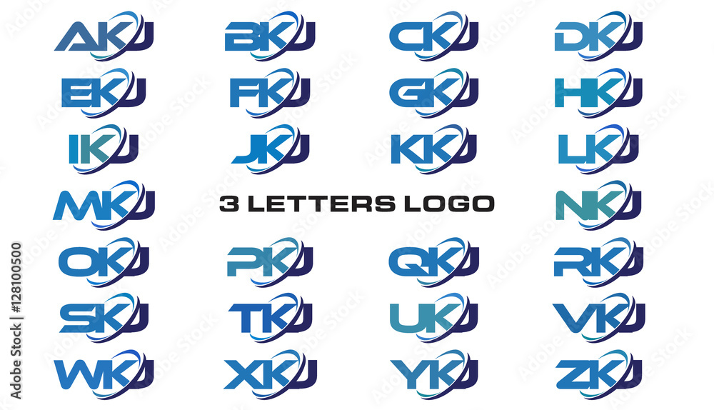 3 letters modern generic swoosh logo AKJ, BKJ, CKJ, DKJ, EKJ, FKJ, GKJ ...