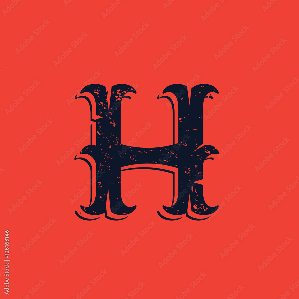 H letter logo in Vintage western victorian grunge style. Stock Vector ...