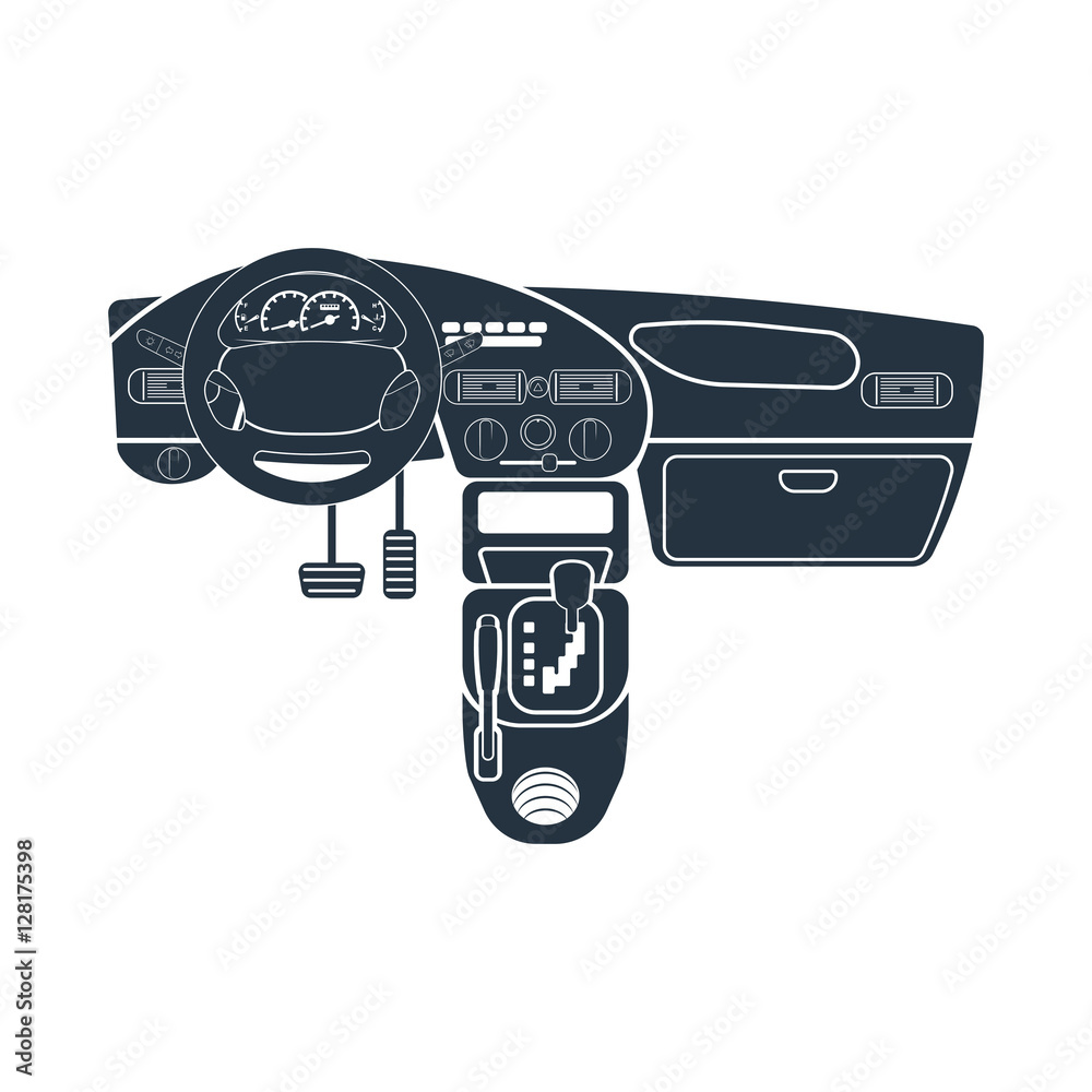 dashboard, manual transmission, hand parking brake, isolated ico Stock ...