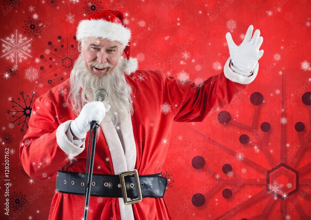Santa claus with a microphone singing christmas songs Stock Photo ...