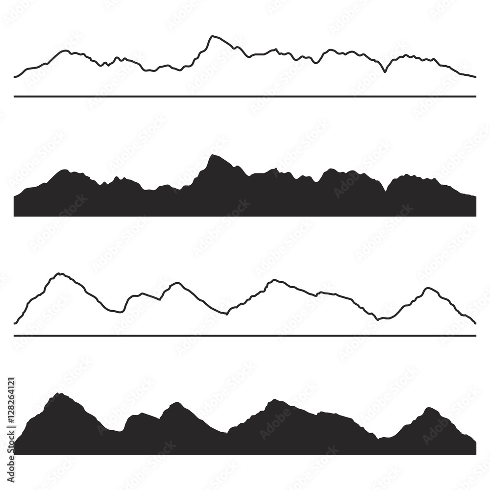 Set of seamless mountain ridges on white background. Different variants ...