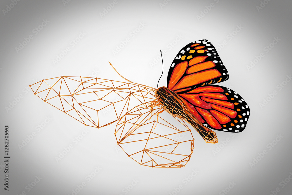 Abstract Wired Low Poly Butterfly. 3d Rendering Stock Illustration ...
