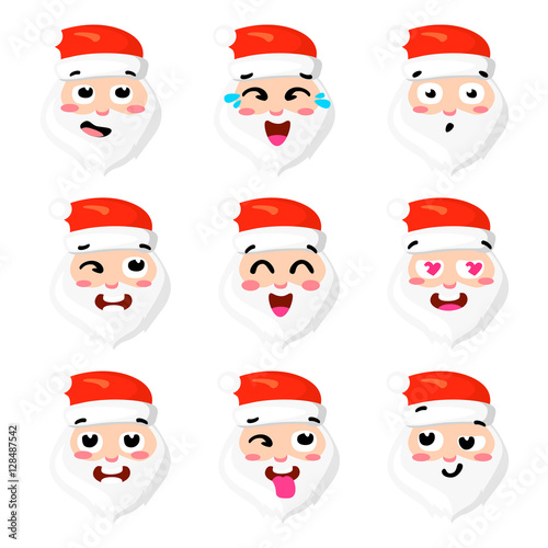 Christmas Set - six emotion faces of santa. Vector cartoon illustration ...