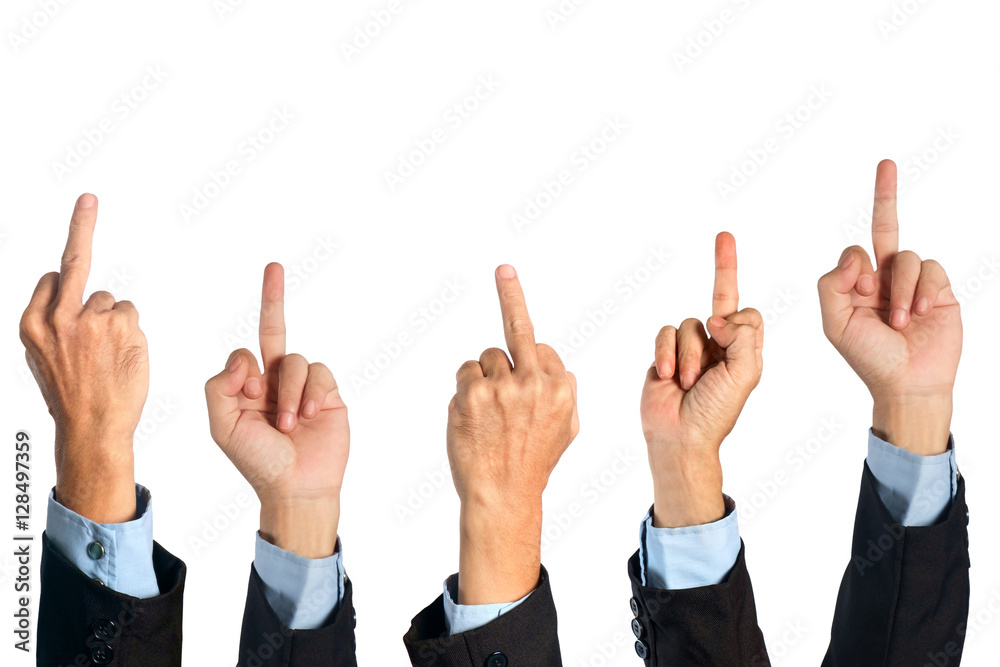 Middle finger / Hand of businessman show middle finger on white ...