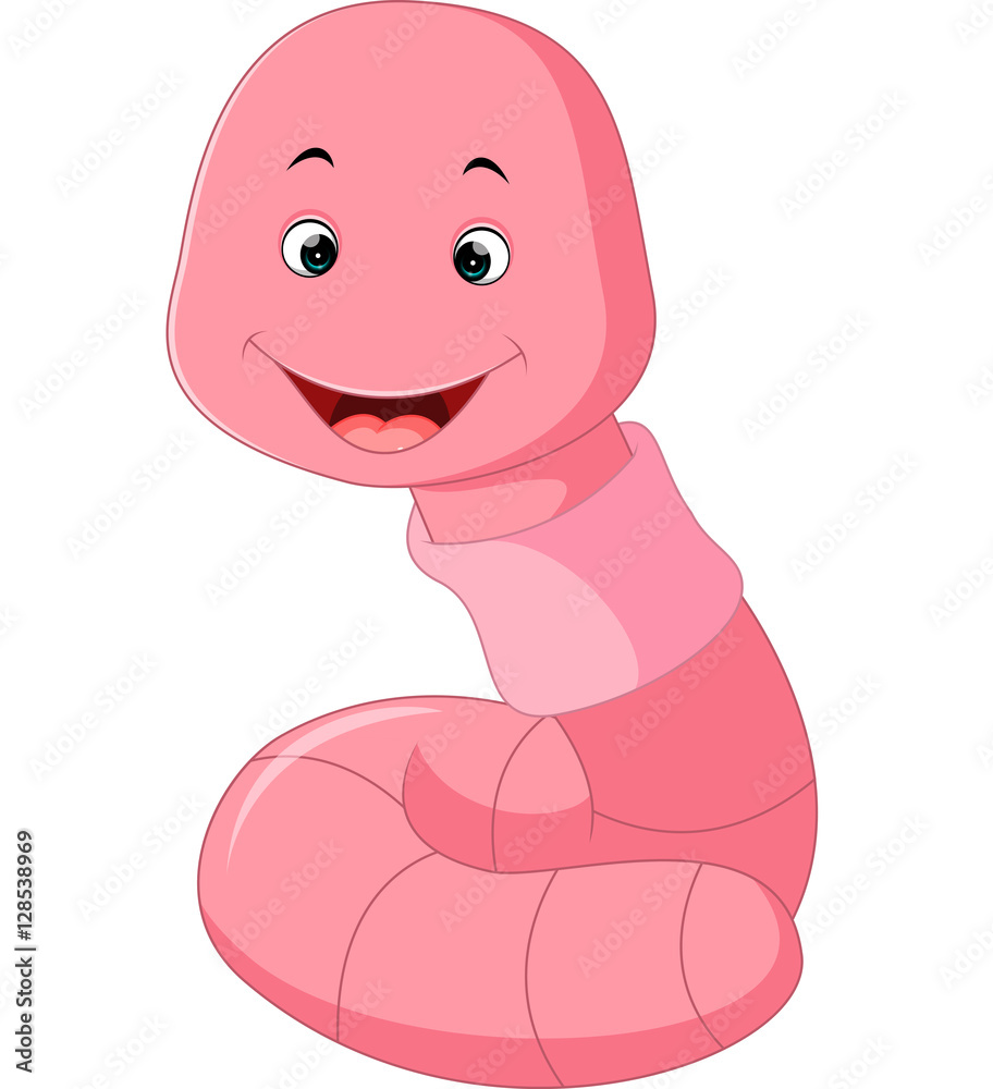 Cute pink worm cartoon Stock Vector | Adobe Stock