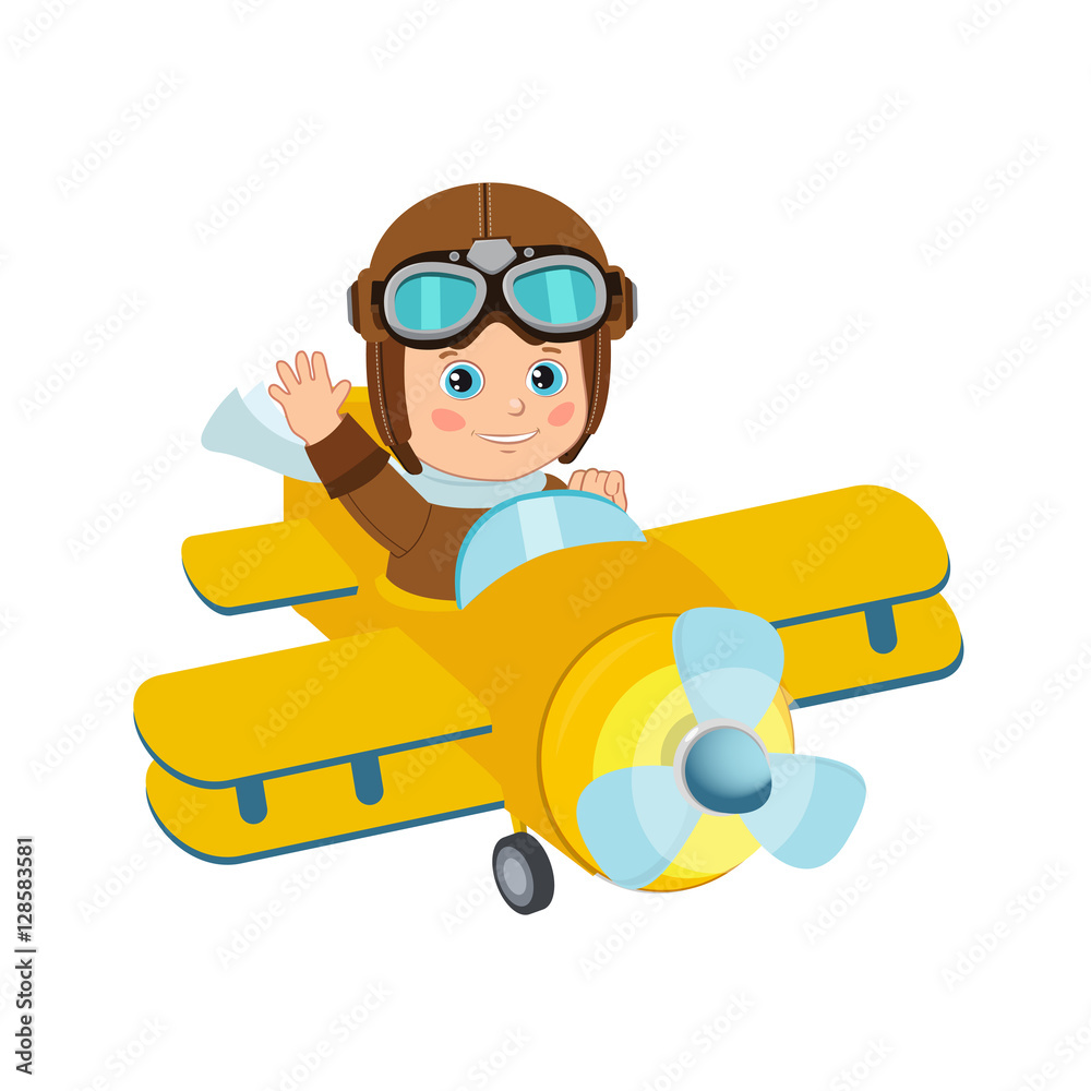 Cute Boy Pilot Flies On A Airplane Cartoon Vector. Retro Boy Pilot ...