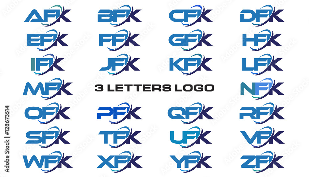3 letters modern generic swoosh logo AFK, BFK, CFK, DFK, EFK, FFK, GFK ...