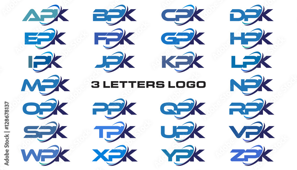 3 letters modern generic swoosh logo APK, BPK, CPK, DPK, EPK, FPK, GPK ...
