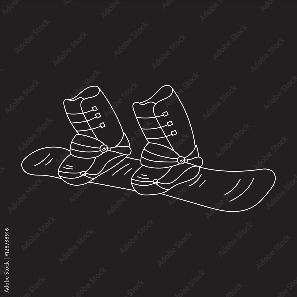 Snowboard vector line icon doodle sketch isolated on chalkboard. Winter ...