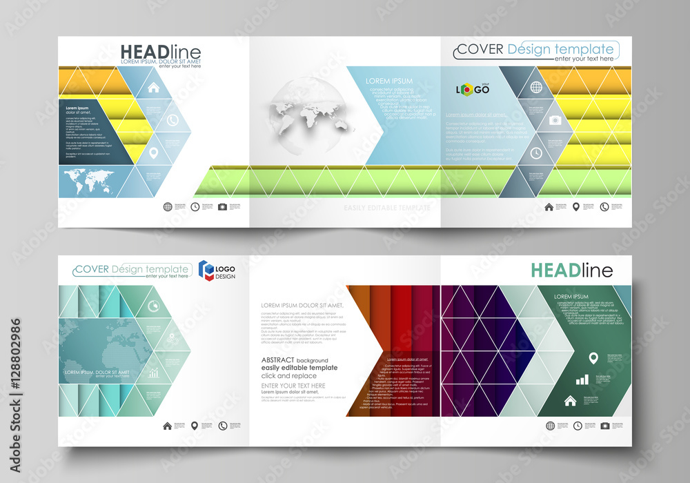 Business templates for tri fold square brochures. Leaflet cover, vector ...