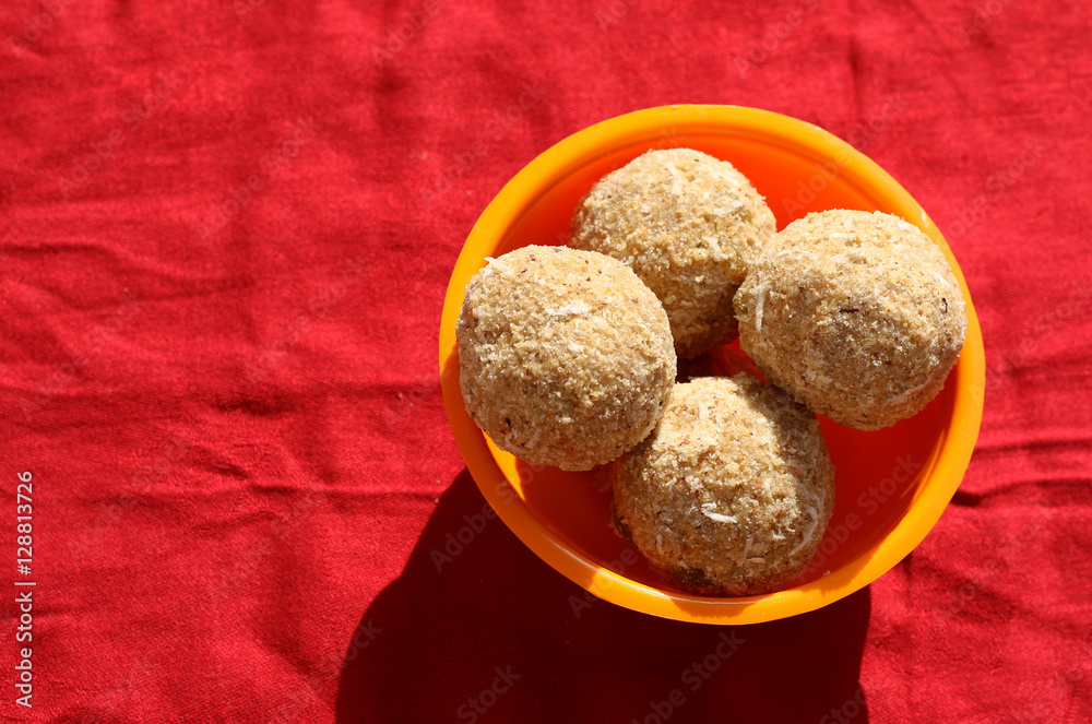 Rajasthani churma ladoo, made with coarsely ground wheat flour and ...