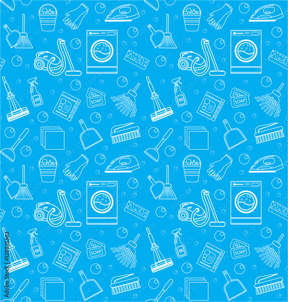 Cleaning seamless pattern. Cleaning endless background, texture, wallpaper Vector illustration ...