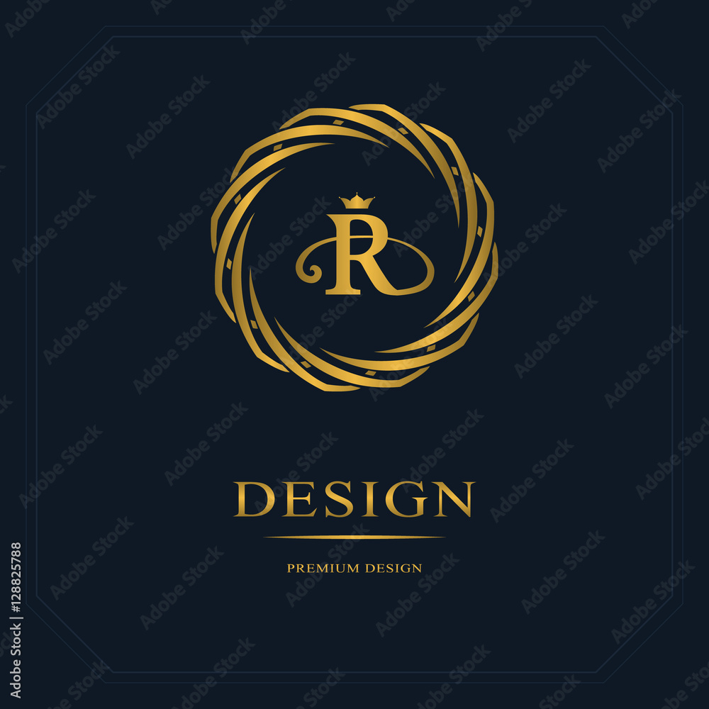 Gold Emblem of the weaving circle. Monogram design elements, graceful ...