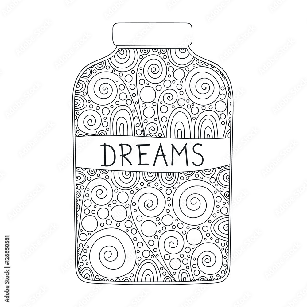 Doodle jar. Vector hand drawn doodle jar for anti stress coloring ...